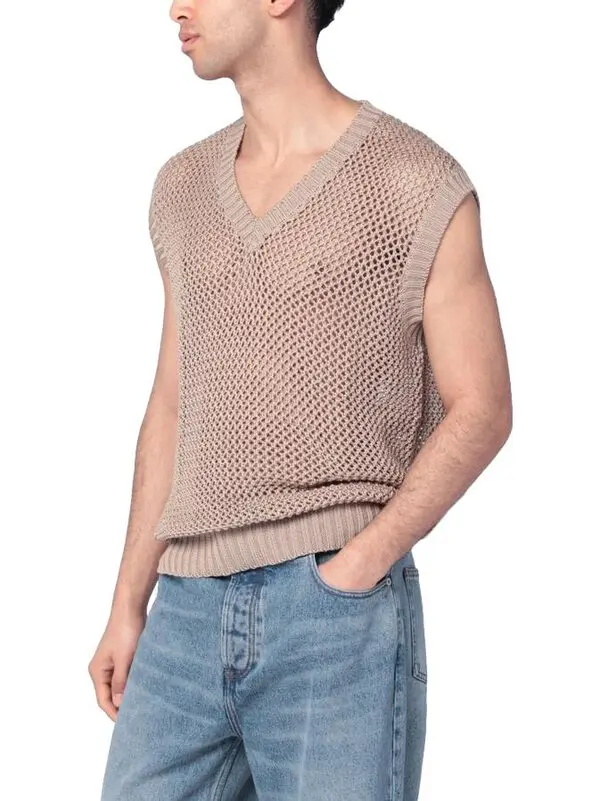 Tagliatore Cotton Perforated Waistcoat - Beige