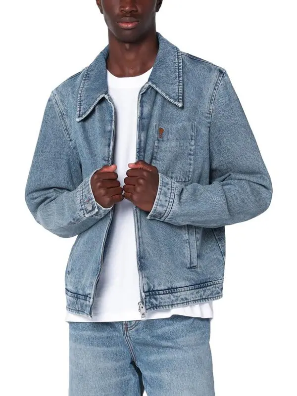 Ami Denim De Coeur Zip-up Jacket - Light Blue
