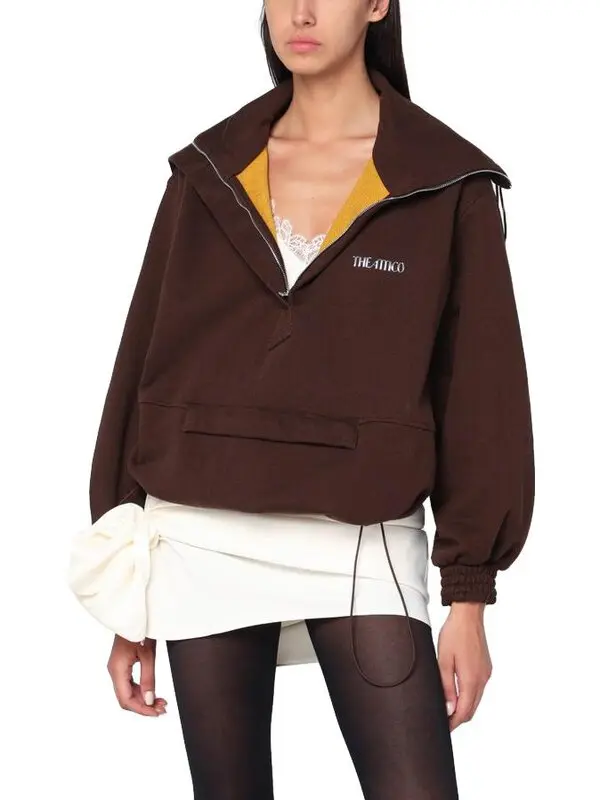 Attico Cotton Sweatshirt With Logo - Brown