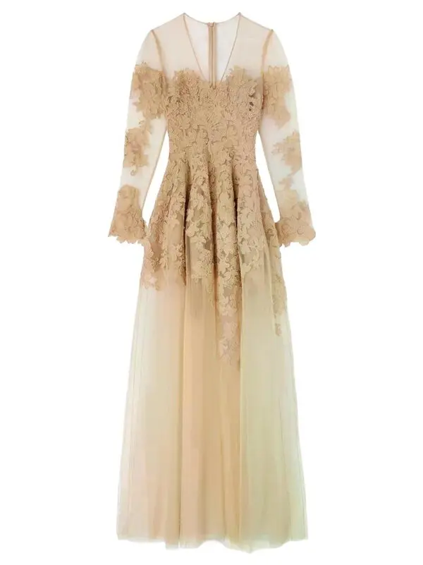 Ermanno Scervino Floral-appliqué Long-sleeve Maxi Dress - Neutrals