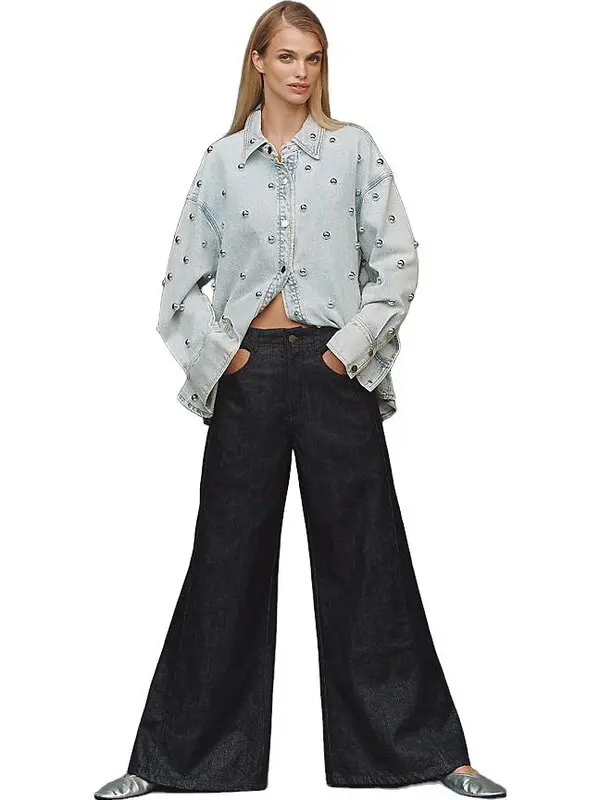 PILCRO The Adi Sparkle Pull-on Mid-rise Flare Pants - Dark Denim