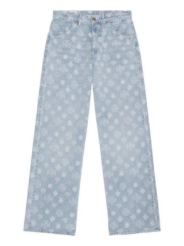 Casablanca Relaxed Fit Monogram Jeans - Bleached Monogra M Denim