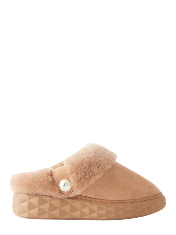 JIMMY CHOO Diamond Shearling Mules - Brown