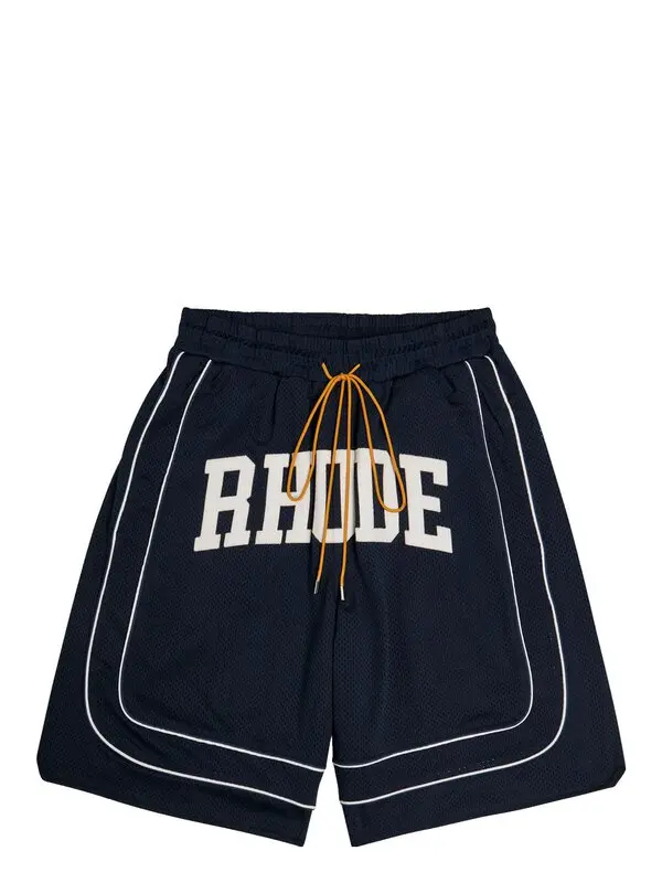 Rhude Collegiate Logo Perforated Mesh Shorts - Navy