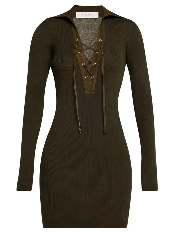 Golden Goose Journey Lace-up Ribbed Wool Mini Dress - Dkgrn