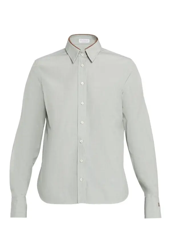 Brunello Cucinelli Monili-collar Chambray Button-down Shirt - Green