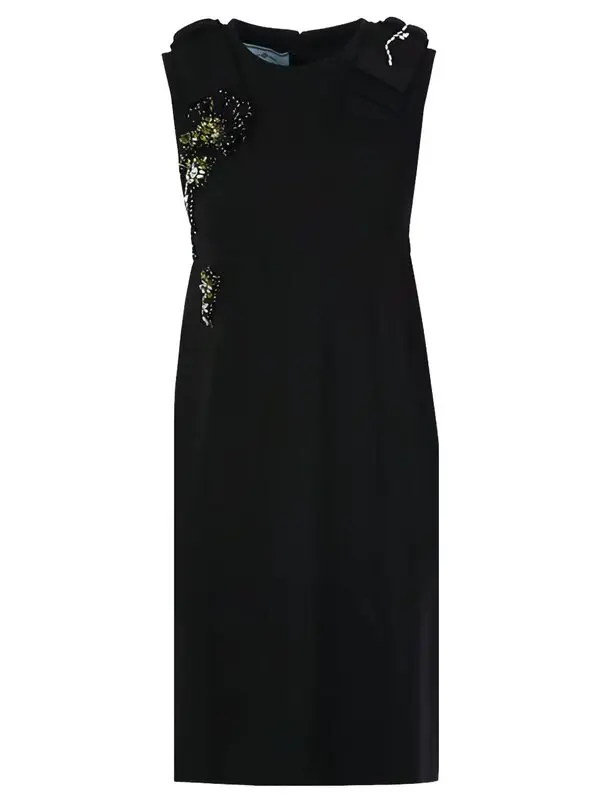 Prada Jewel-patch Box-pleat Dress - Black