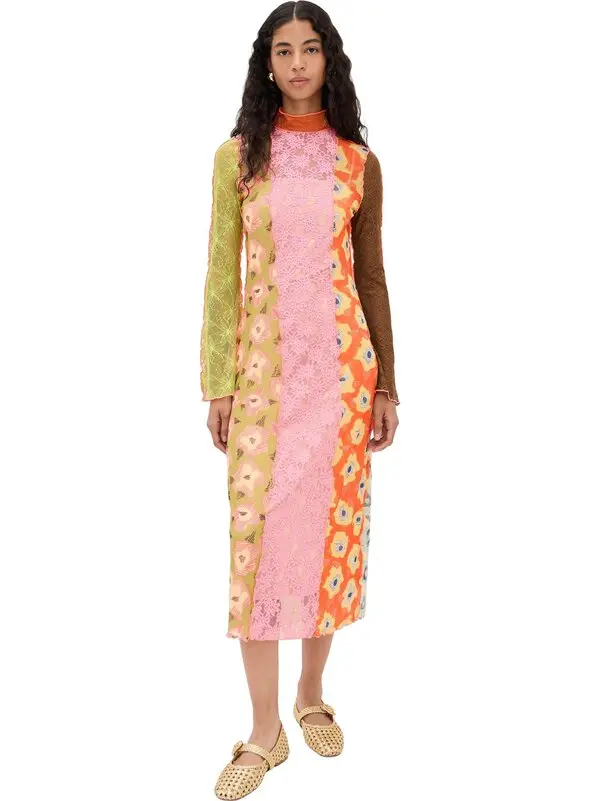 Celiab Floral Print Mesh Midi Dress - Multi