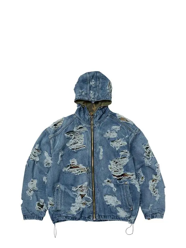 THUG CLUB Hell Denim Camo Hooded Zip-up - Blue