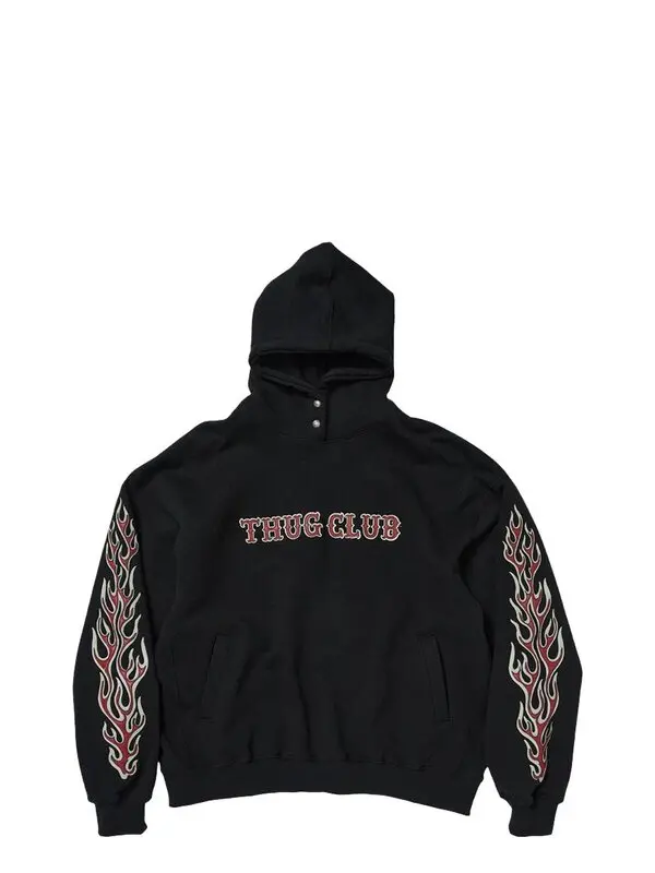 THUG CLUB Leather Flame Hoodie - Black