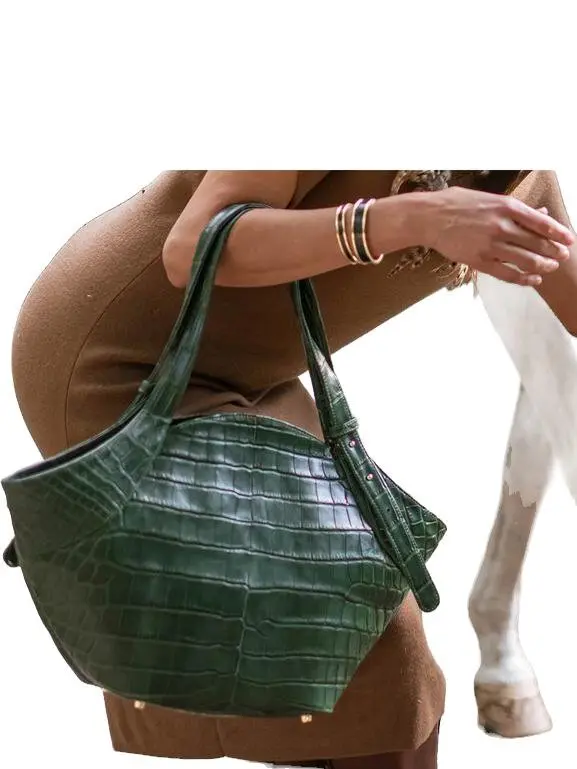 NORTON AND HODGES Petite Mont Rochelle Forest Crocodile Tote - Green