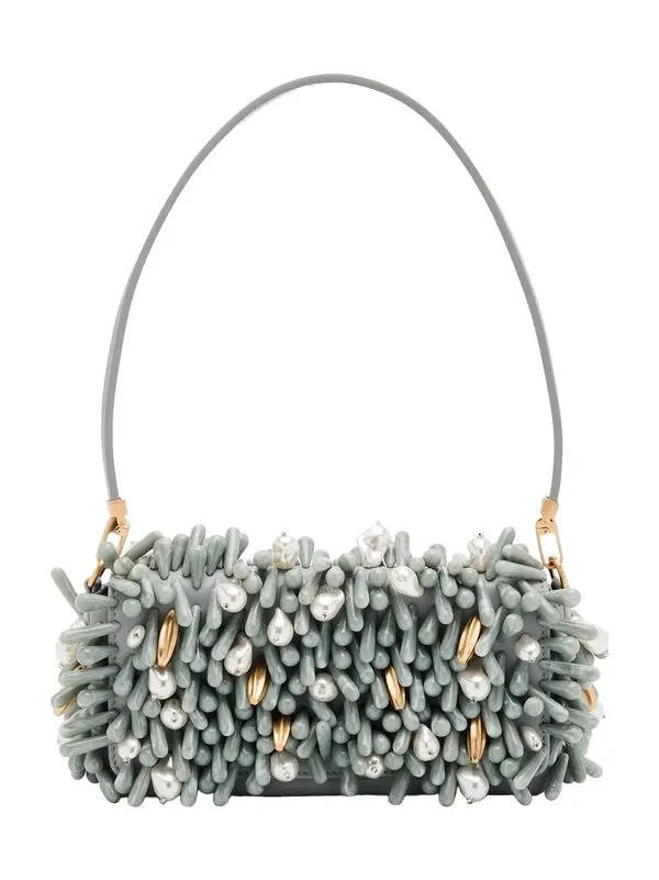 Cult Gaia Perla Beaded Leather Clutch Bag - Celadon Multi
