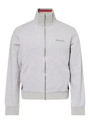 Gucci Striped-panel High-neck Cotton-blend Track Jacket - Light Grey Mel/mix