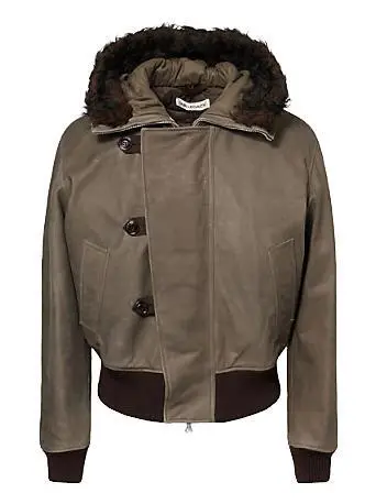 Our Legacy Compel Hooded Leather Jacket - Olive Waxy