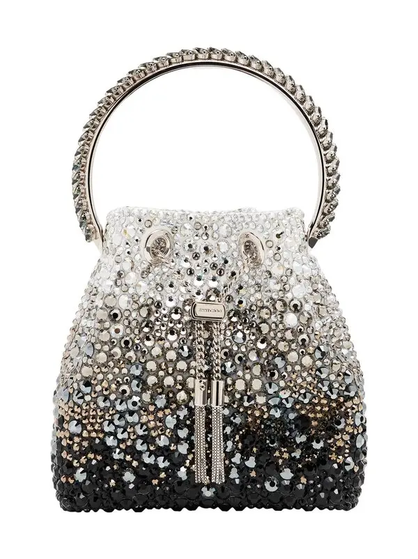 JIMMY CHOO Bon Bon Ombre Crystal Top-handle Bucket Bag - Black