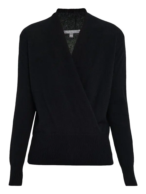 Neiman Marcus Cashmere Faux Wrap Pullover - Black