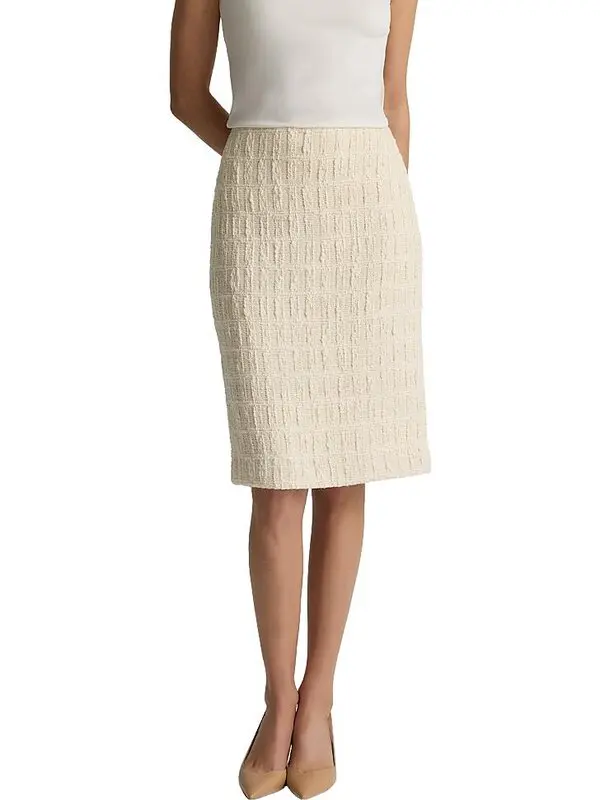 St. John Textured Plaid Skirt - Ecru