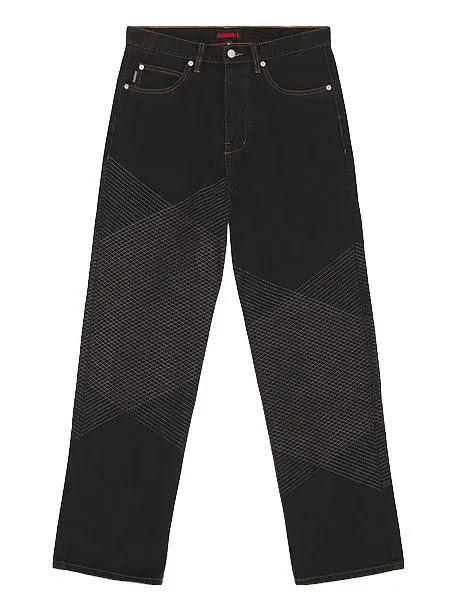 PLEASURES Grid Embroidered Baggy Jeans - Black