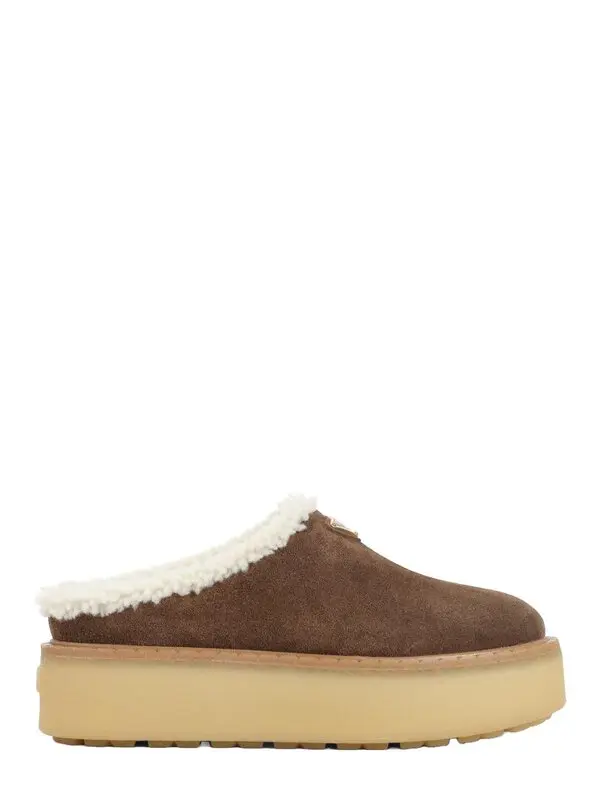 Prada Leather Mules With Shearling Lining - Brown