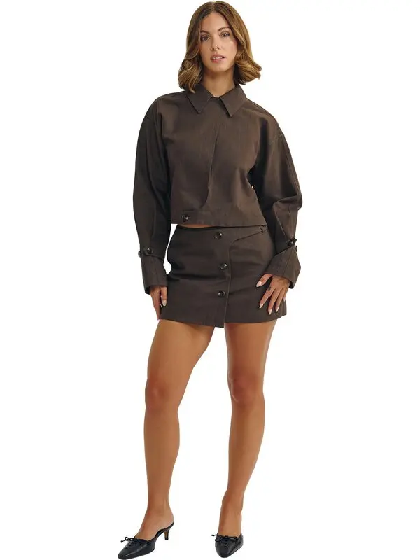 Lounge Button Detailed Mini Skirt - Brown