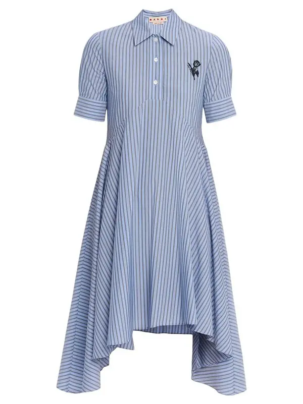 Marni Striped Cotton Midi Shirt Dress - Sage