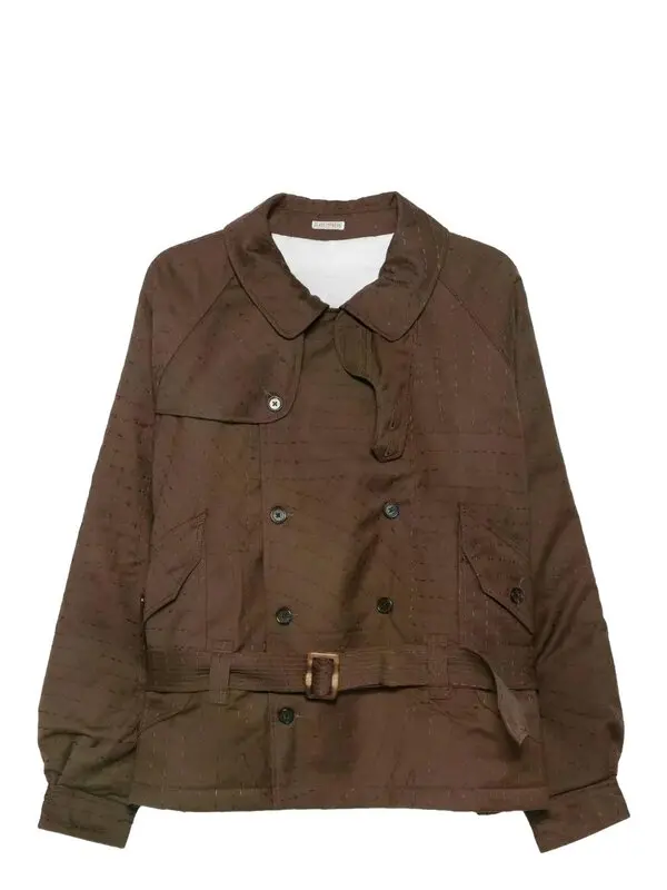 GLASS CYPRESS Belted Double-breasted Coat - Brown