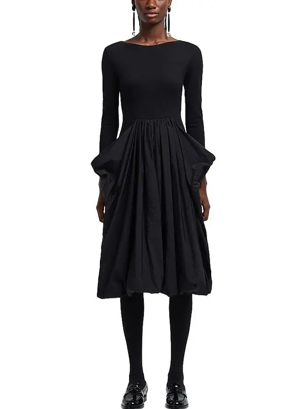 Emporio Armani Punto Milano Bubble Hem Dress - Solid Black