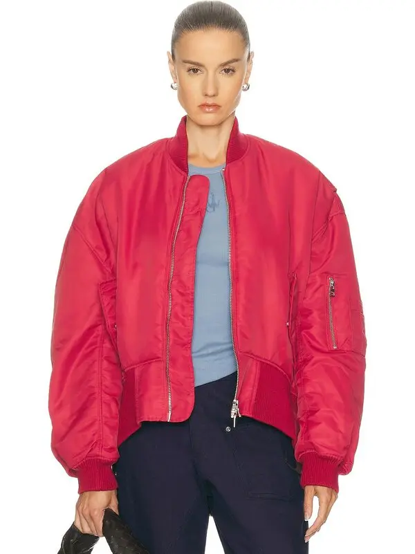 JW Anderson Oversized Curved Hem Bomber Jacket - Ruby