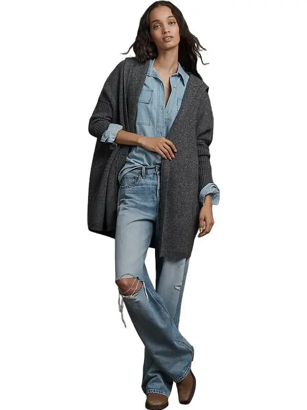 PILCRO Hooded Cocoon Cardigan Sweater - Heather Charcoal