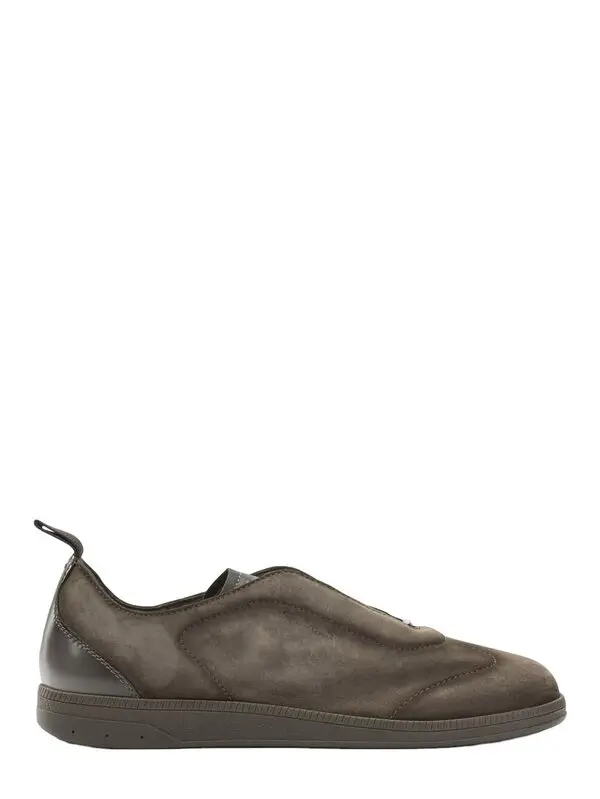 Santoni Leather Elastic Lace-up Sneakers - Beige