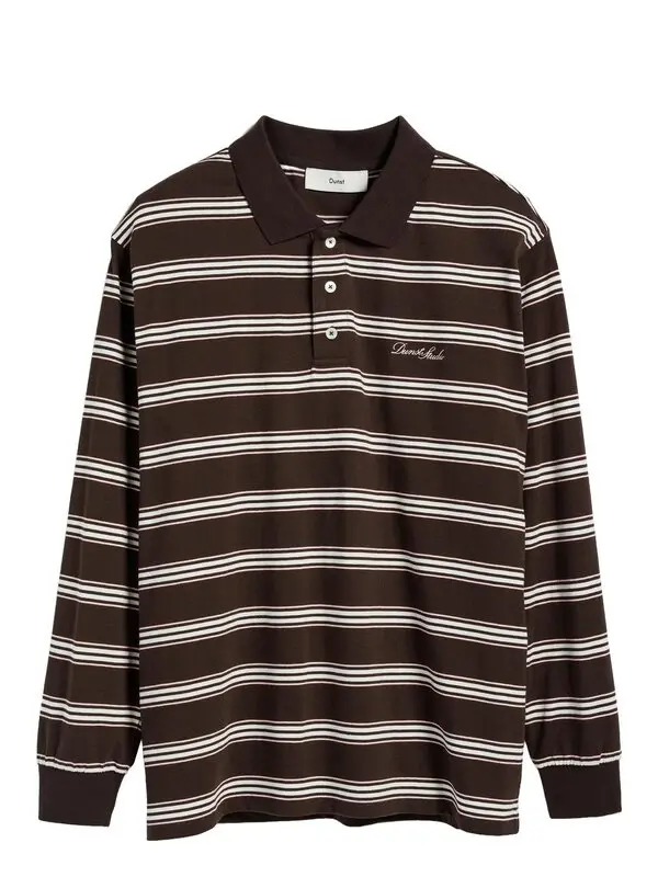 DUNST Multi Stripe Collared T-shirt - Brown Stripe