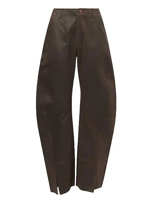 OUDE WAAG Twist-seam Straight-leg Coated Trousers - Coffee
