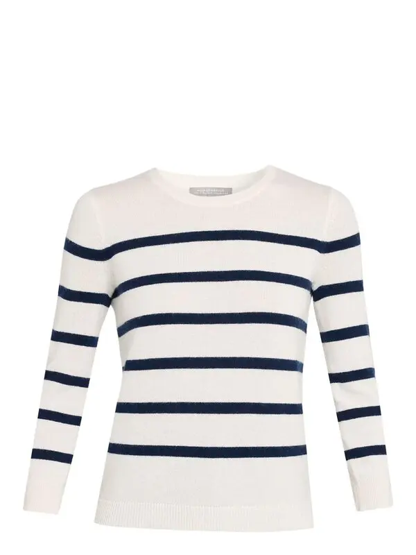 Neiman Marcus Cashmere Striped Crewneck - Whitenavy