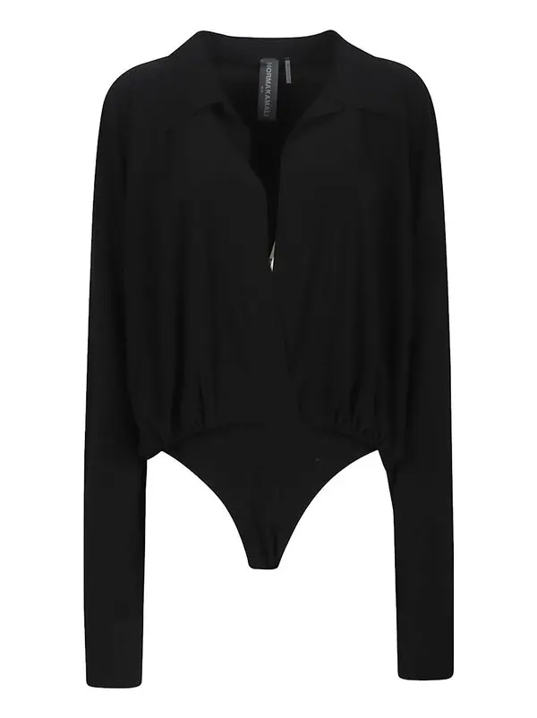 Norma Kamali Oversized Boyfriend Bodysuit Shirt - Black