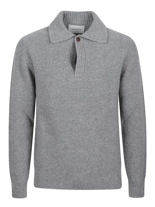 BALLANTYNE V-neck Polo Sweater - Grey