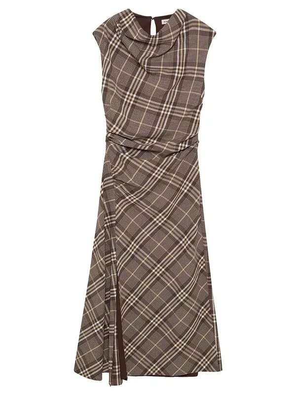 Simkhai Burke Draped Plaid Midi Dress - Chocolate
