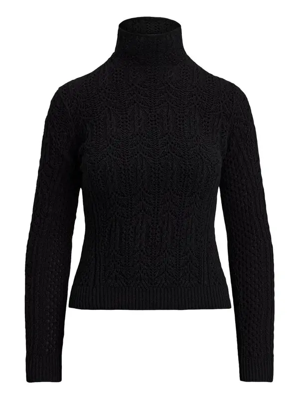 Ralph Lauren Lofty Cashmere Pointelle Turtleneck Sweater - Black