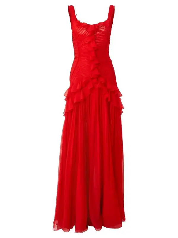 Carolina Herrera Pleated Maxi Dress - Red