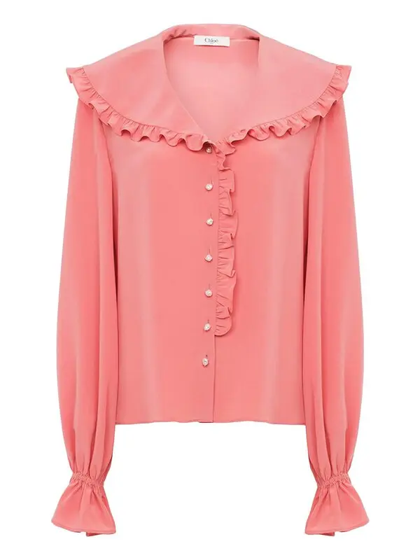 Chloé Bertha-collar Ruffle Silk Blouse - Flmaing Co