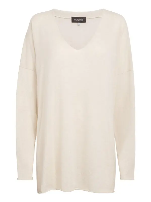 Eskandar Cashmere V-neck Long Sleeve Sweater - Neutral