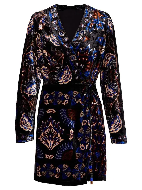 Farm Rio Arabesque Mix Scarves Velvet Wrap Dress - Multicoloured