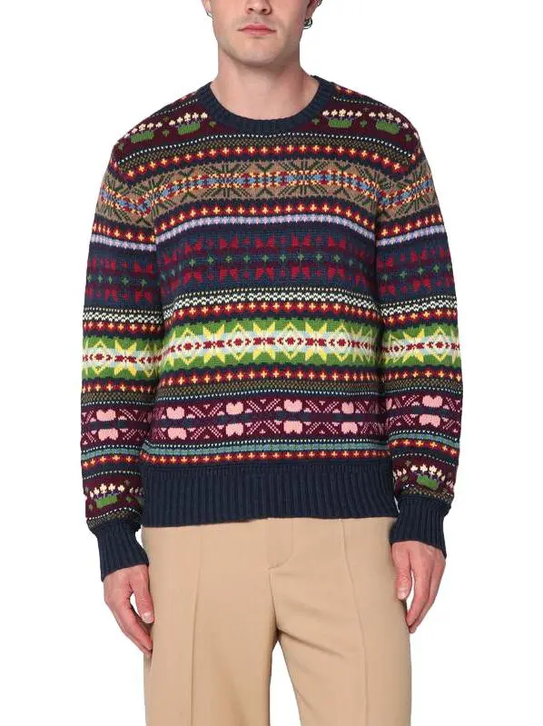 Ralph Lauren Cotton-blend Intarsia Crew Neck Sweater - Blue