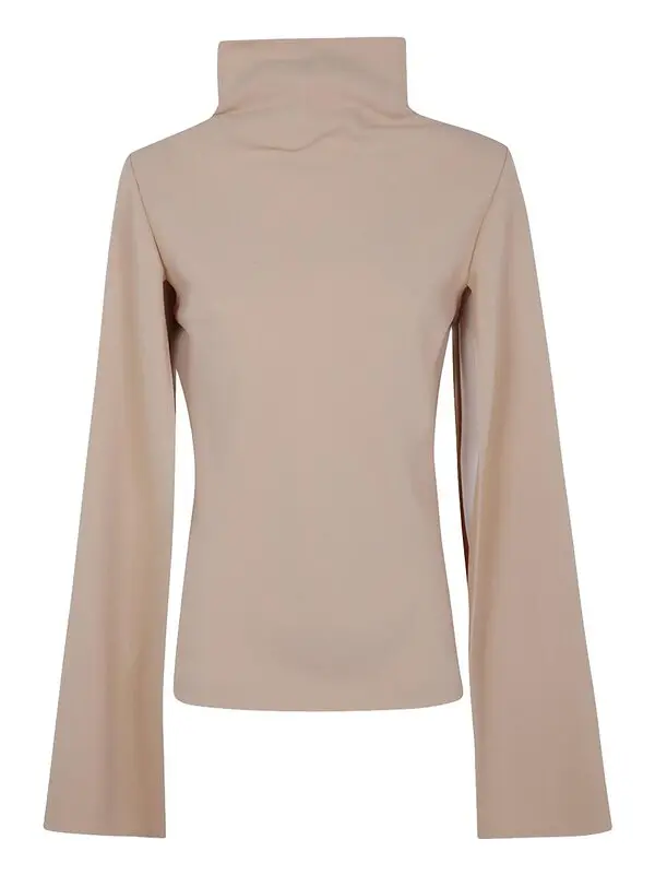 Alberta Ferretti Turtleneck Long Sleeve Blouse - Beige