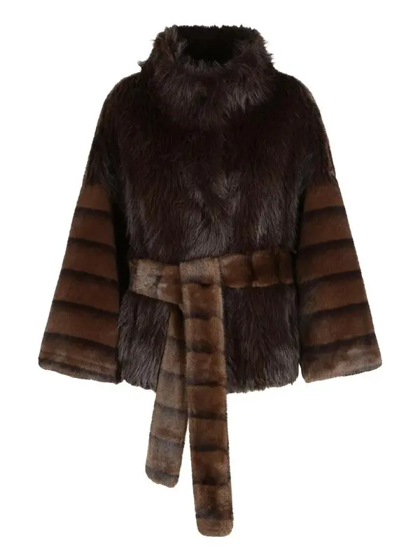 BULLY Faux Fur Striped Jacket - Brown