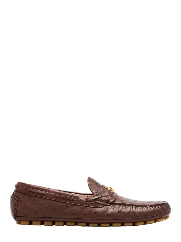 Valentino Garavani Vlogo Ostrich Leather Drivers - Brown