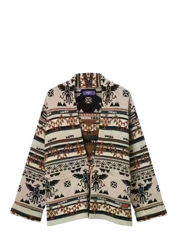 AFTERMATHS Patterned Open Cardigan - Brown