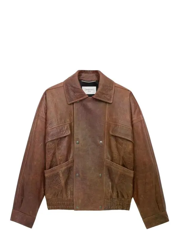 Saint Laurent Double-breasted Leather Jacket - Brown