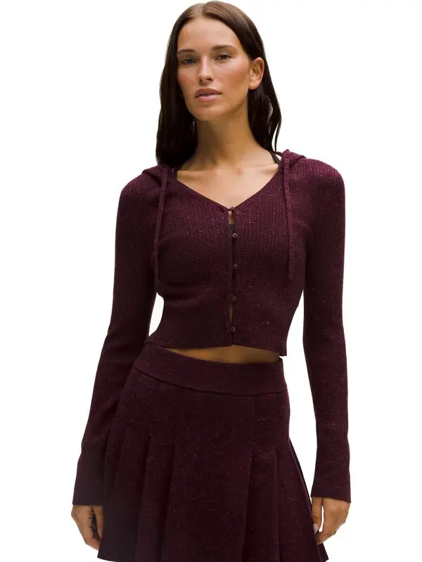 Lululemon Micro Cable Merino Wool Hooded Cardigan - Heathered Goodnight Plum
