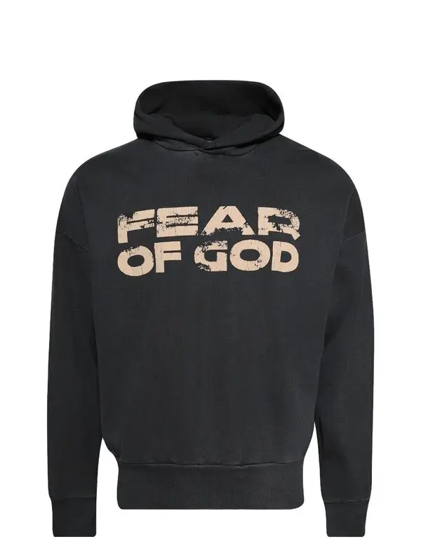 Fear Of God Relaxed Fit Hoodie With Hand-printed Graphics - Black
