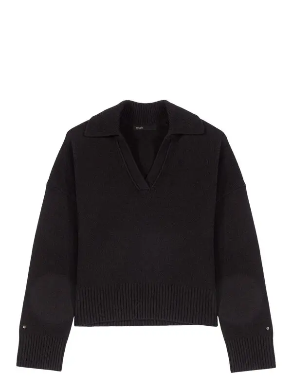 Maje Open Polo Collar Cardigan - Black
